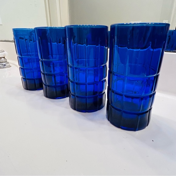 Dining | Vintage Cobalt Blue Weighted Botyom Dinner Glasses Set Of 4 ...